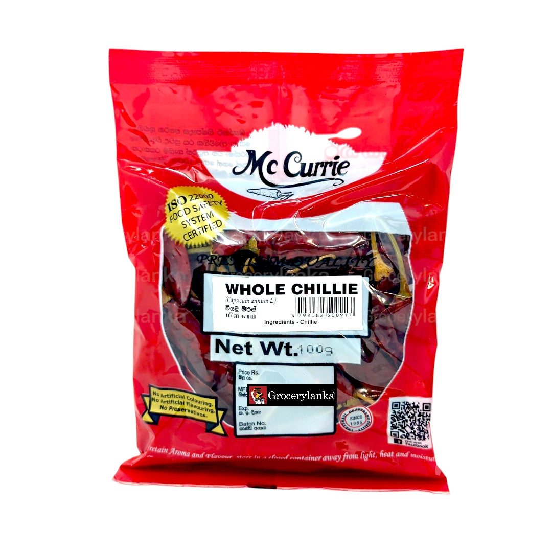 McCurrie Whole Red Chili 100g | Authentic Sri Lankan Dried Chilies ...