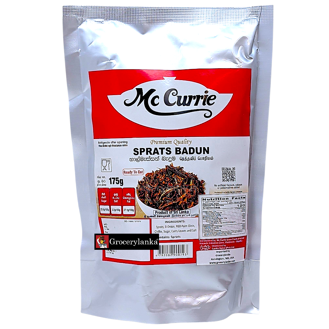 McCurrie Sprats Badun 175g – Sri Lankan Spicy Fried Sprats — Grocerylanka