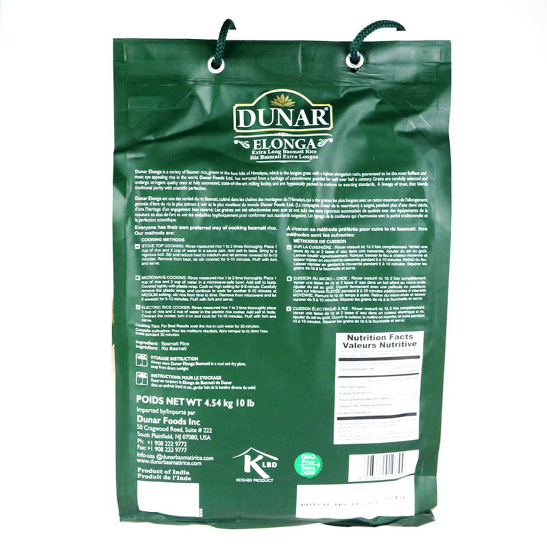 Dunar Elonga Extra Long Basmati Rice 10LB — Grocerylanka